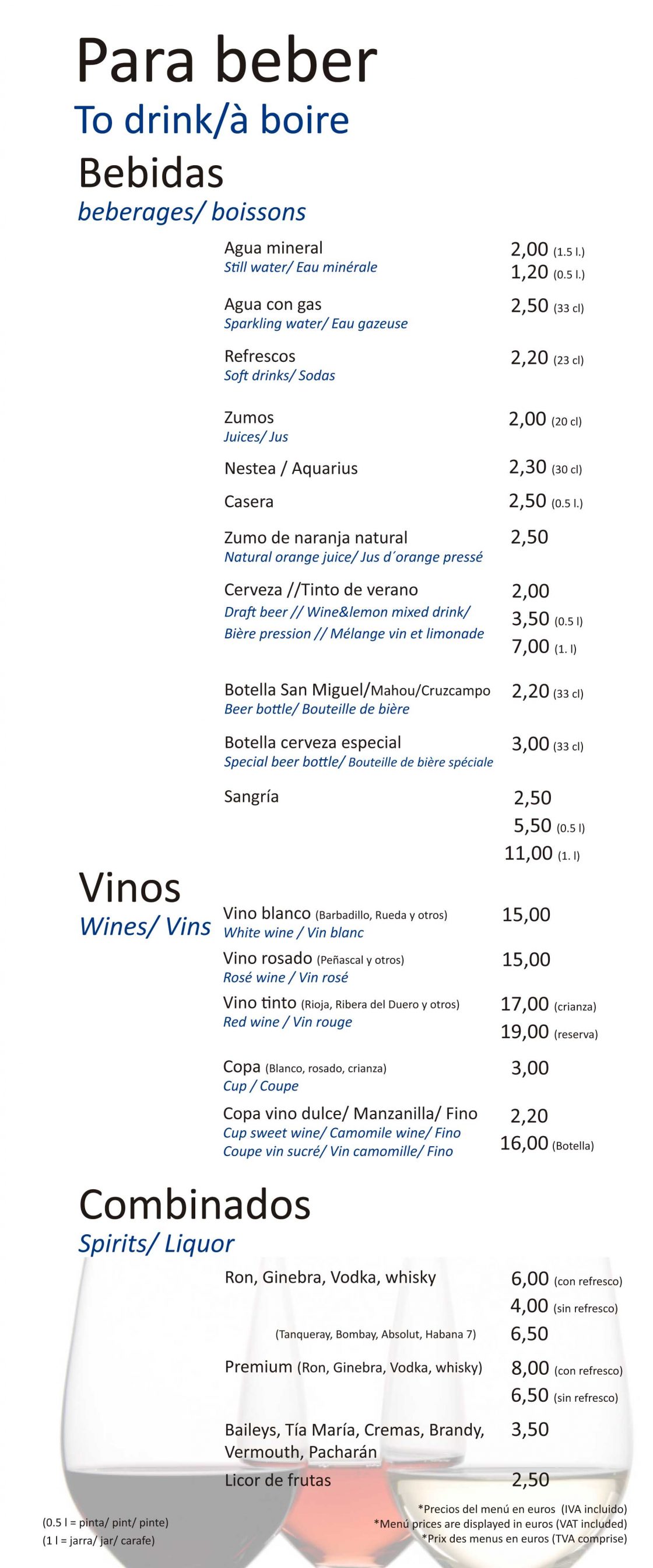 MENU completo | Chiringuito El Cachalote